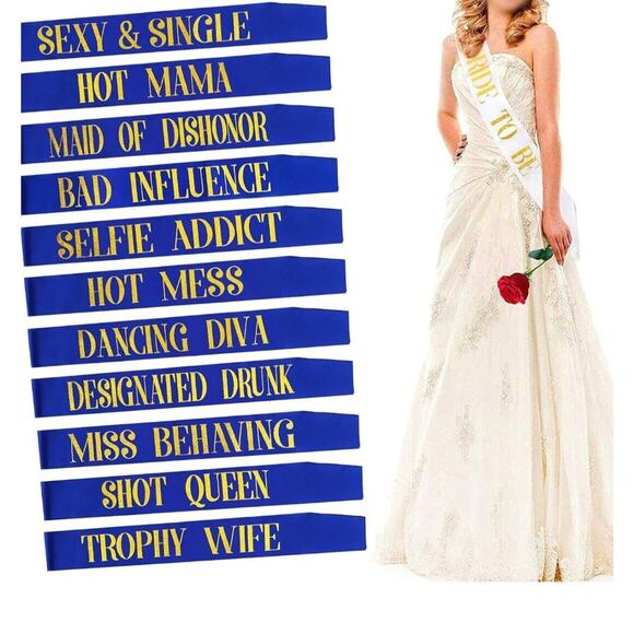 PANBINN | Party Supplies | 2pcs Bachelorette Sashes Royal Blue Gold ...